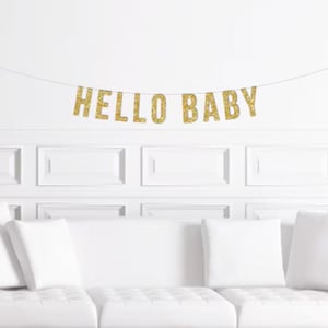 Hello Baby Banner / Gold Glitter Baby Shower Sign/ Gender Neutral ...