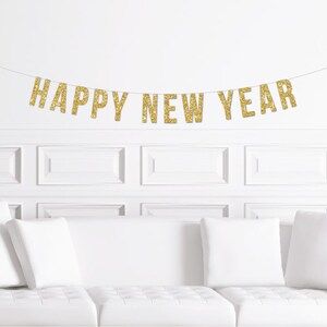 Happy New Year Banner Gold | Happy New Years Party Sign Silver Black - Etsy