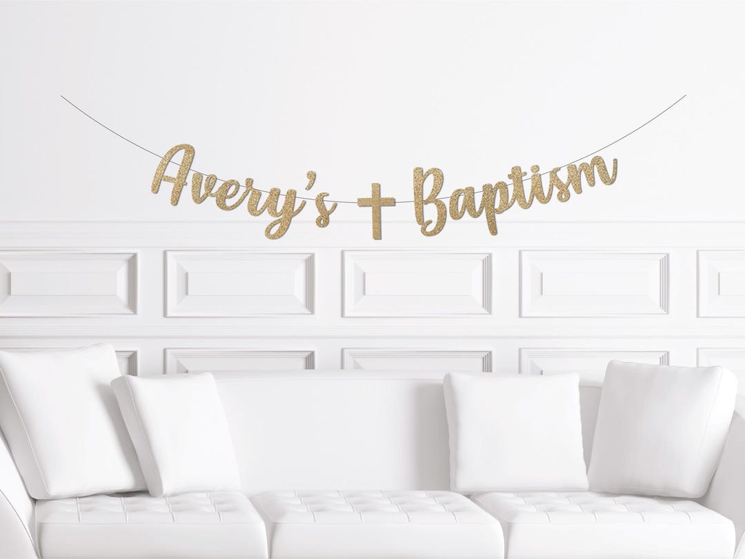 Custom Baptism Cursive Banner / Gold Glitter Baptized Celebration Sign ...