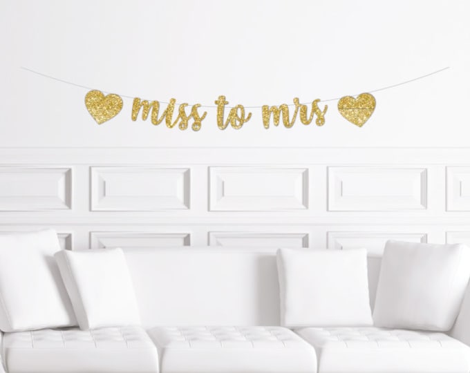 Miss to Mrs Cursive Banner With Diamond Rings / Gold Ms to Mrs - Etsy