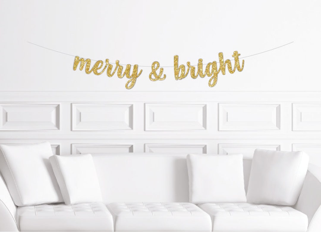 Merry & Bright Christmas Banner Gold / Christmas Decorations / Holiday ...