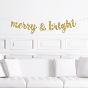 Merry & Bright Christmas Banner Gold / Christmas Decorations / Holiday ...