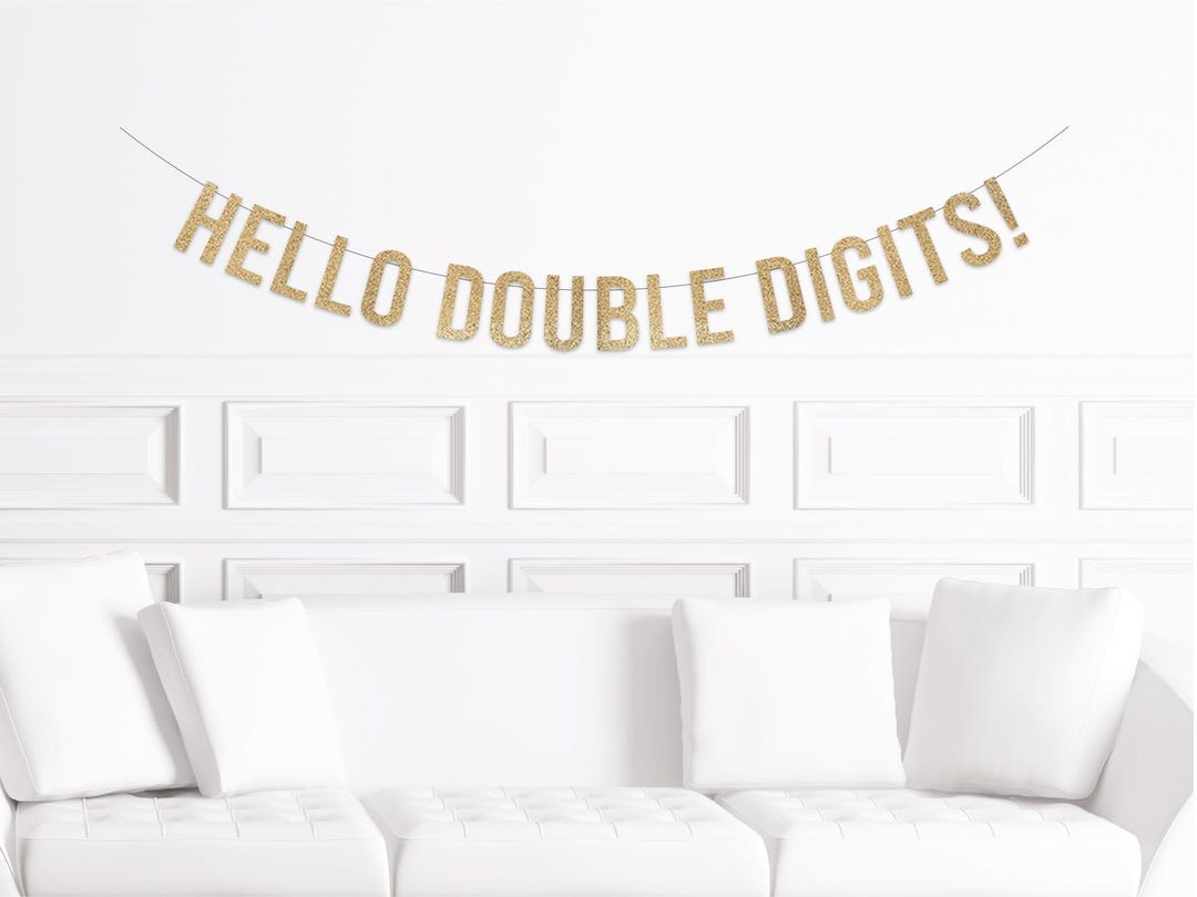 10th Birthday Decorations Girl, Hello Double Digits Party Banner Sign ...