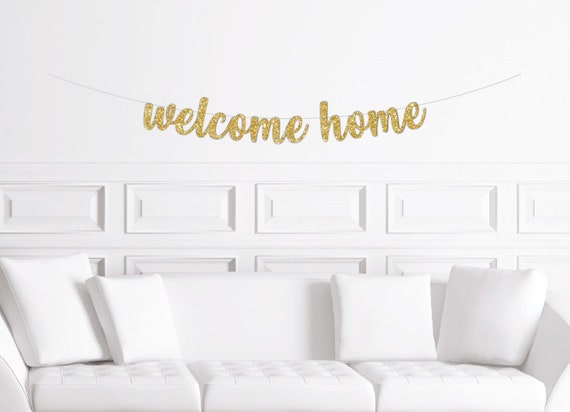 Welcome Home Cursive Banner / Gold Glitter Script Welcome Back - Etsy