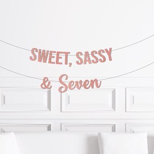 Sweet, Sassy and Seven Birthday Banner, 7th Birthday Decorations Girl ...