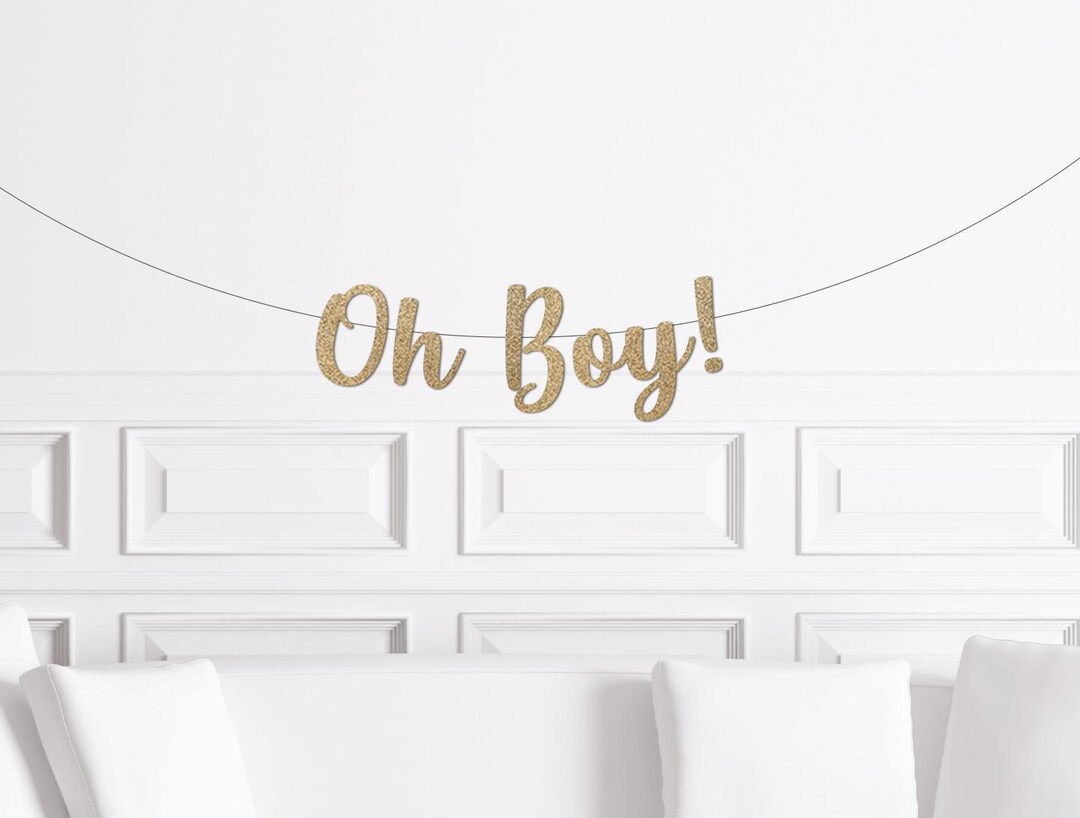 Oh Boy Cursive Banner / Gold Glitter Script Party Sign / Baby Boy ...
