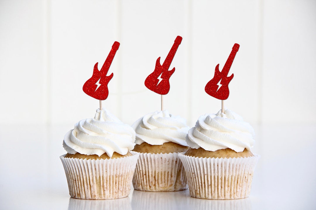 Guitar Cupcake Topper, Electric Guitar Party Decorations, Rock and Roll ...