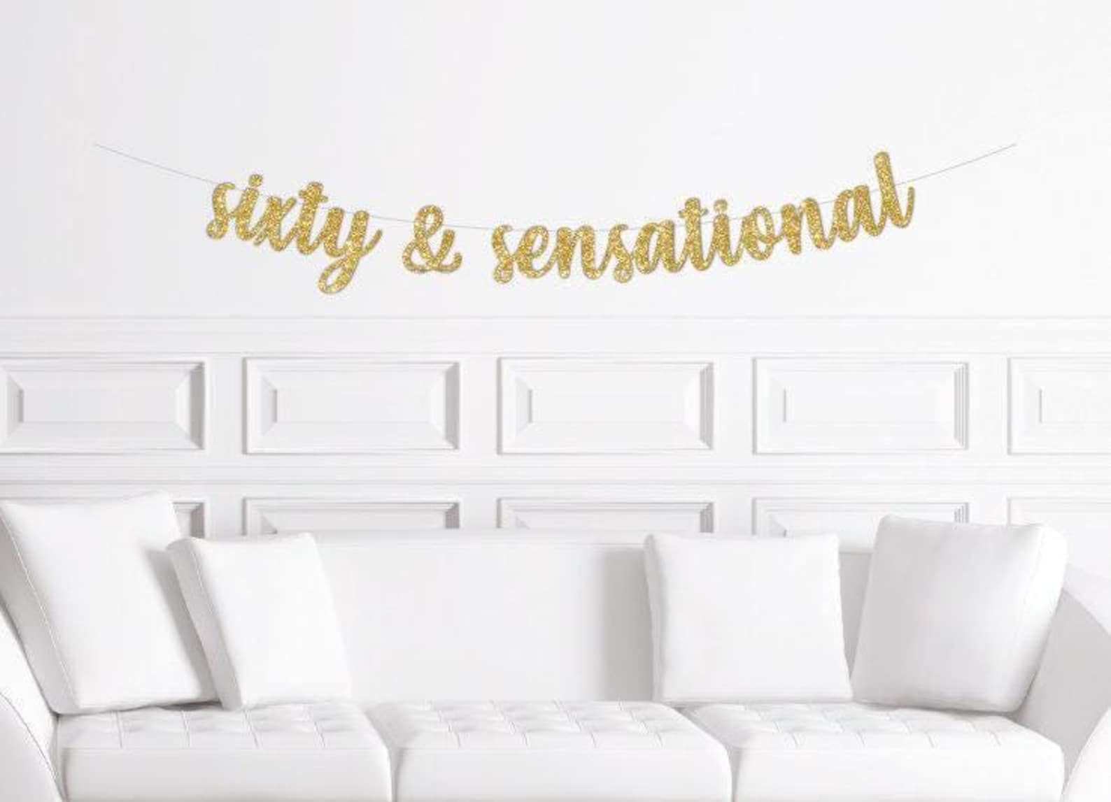 Sixty & Sensational Cursive Banner / Gold Glitter Script Birthday Party ...