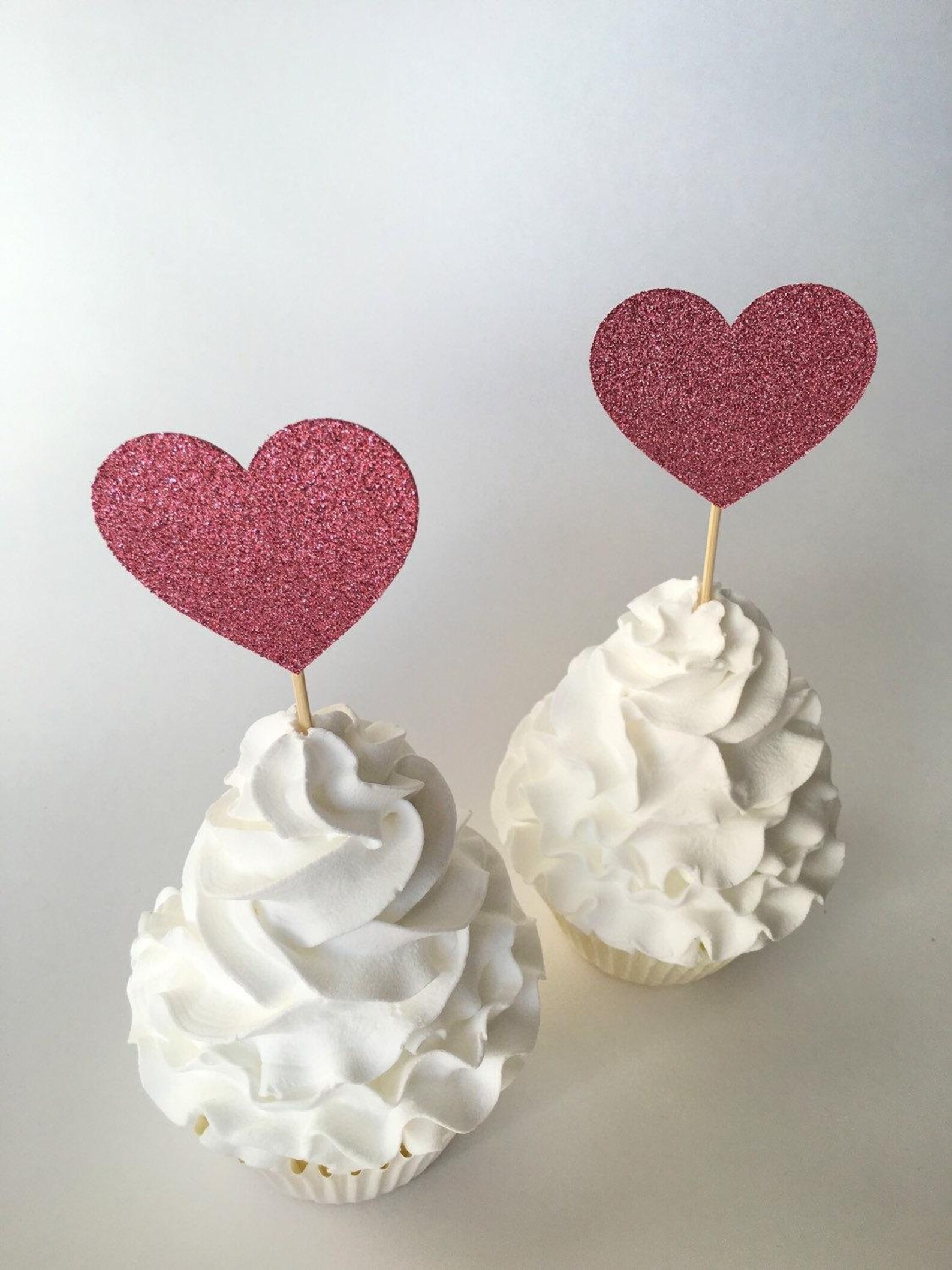 Heart Cupcake Toppers Pink Glitter Heart Toothpick 2 Inch - Etsy
