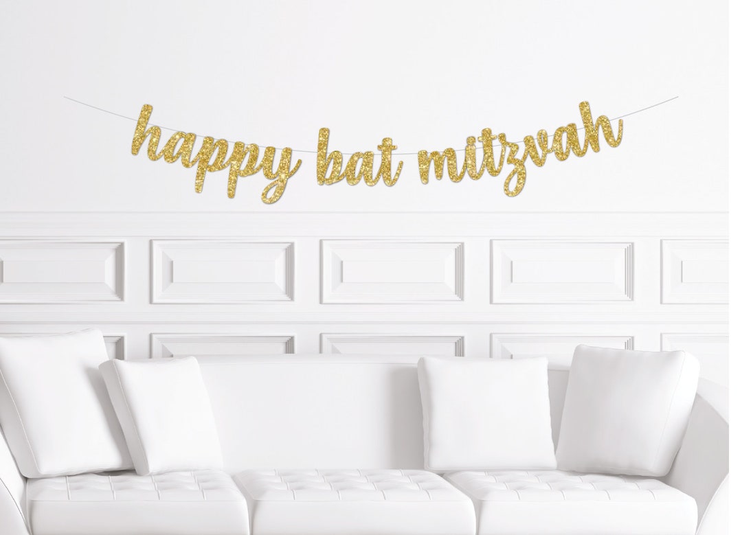 Personalized Happy Bat Mitzvah Cursive Banner, Decor Decorations ...