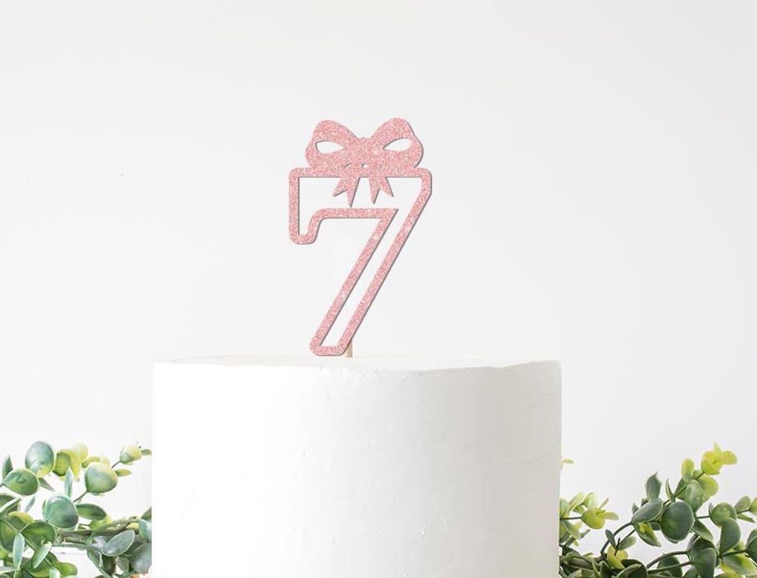 7th Birthday Cake Topper Girl, Fancy Bow Seventh Birthday Decorations ...