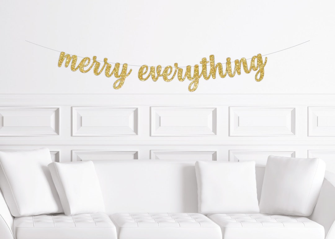 Merry Everything Party Banner Decorations, Funny Christmas Sign Gold ...