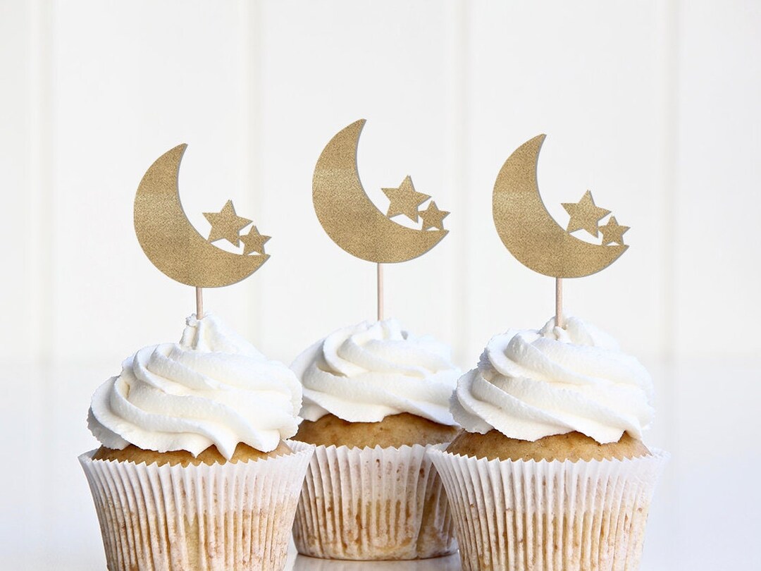 Moon and Stars Cupcake Toppers, Two the Moon Birthday Decor , Love You ...
