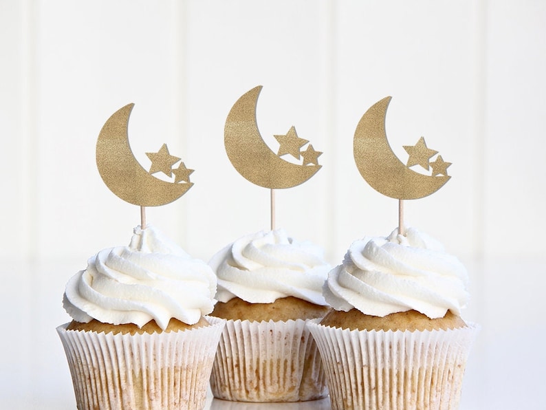 Moon and Stars Cupcake Toppers Two the Moon Birthday Decor - Etsy