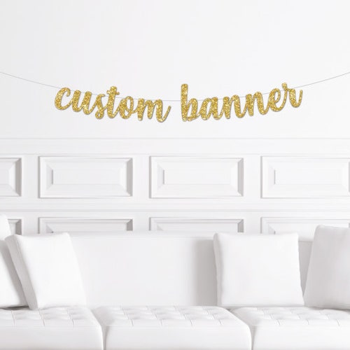 Custom Cursive Gold Glitter Banner / Personalized Script - Etsy