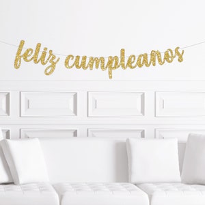 Feliz Cumpleanos Cursive Party Banner, Spanish Happy Birthday Sign ...