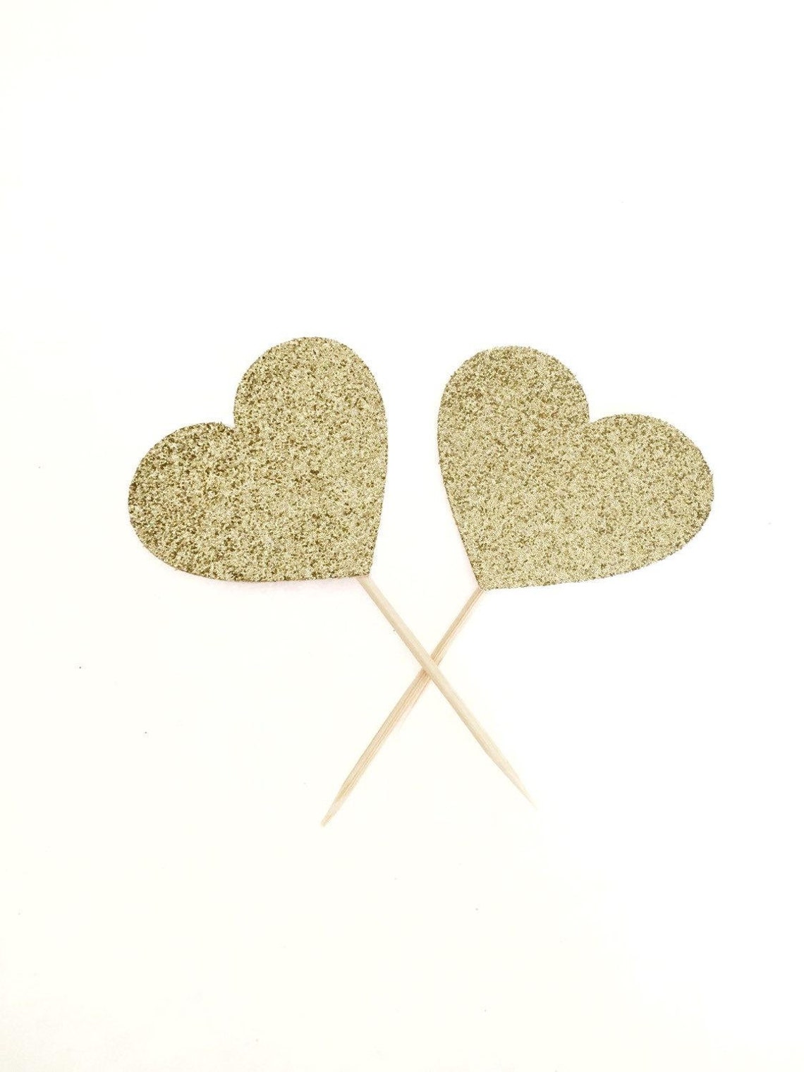 Heart Cupcake Toppers Gold Glitter Heart Toothpick 2 Inch - Etsy