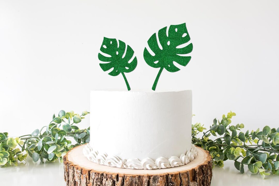 Background Monstera Leaf Cake Topper, Tropical Cake Sign, Birthday ...