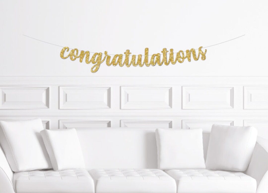 Custom Congratulations Cursive Gold Glitter Banner / Personalized ...