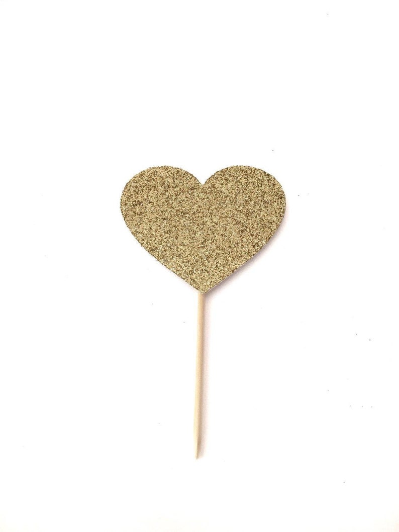 Heart Cupcake Toppers Gold Glitter Heart Toothpick 2 Inch - Etsy