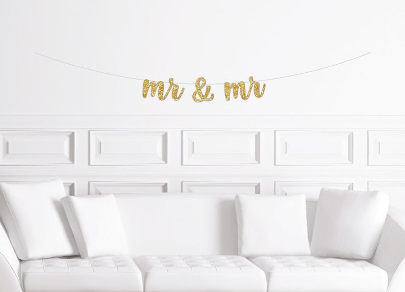 Mr & Mr Cursive Banner / Gold Glitter Script Mister and Mister - Etsy