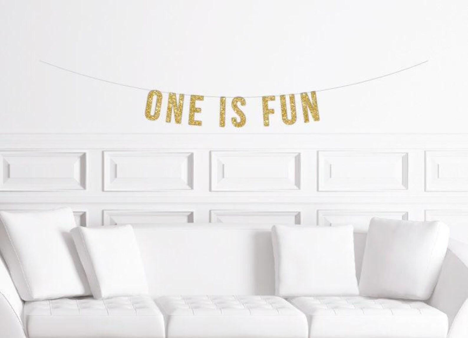 One is Fun Banner / Gold Glitter First Birthday Wall Sign / Boy's Girl ...