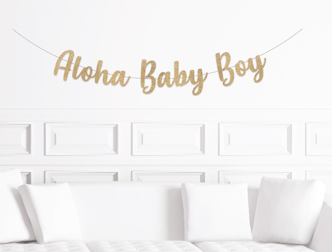 Aloha Baby Boy Cursive Banner / Gold Glitter Script Baby Shower Sign ...