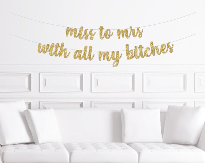 Miss to Mrs Cursive Banner With Diamond Rings / Gold Ms to Mrs - Etsy