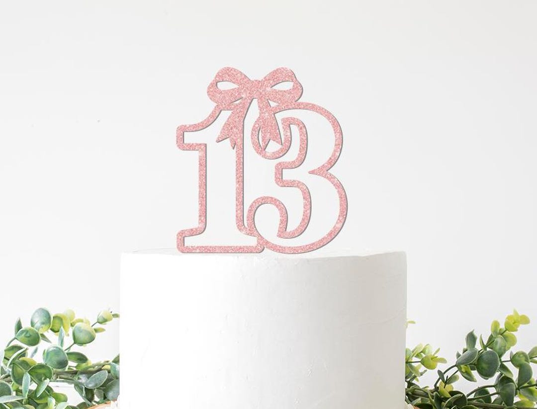 13th Birthday Cake Topper Girl. Fancy Bow Thirteen Birthday Decorations ...