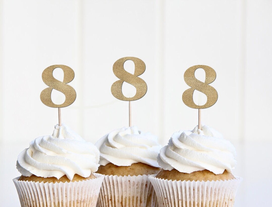 8th Birthday Decor, Number Birthday Cupcake Topper, 8 Cupcake Toppers ...