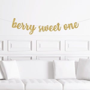 Berry Sweet One Cursive Party Banner, Strawberry Themed First Birthday ...