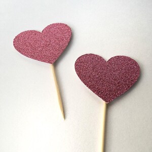 Heart Cupcake Toppers, Pink Glitter Heart Toothpick, 2 Inch Heart ...