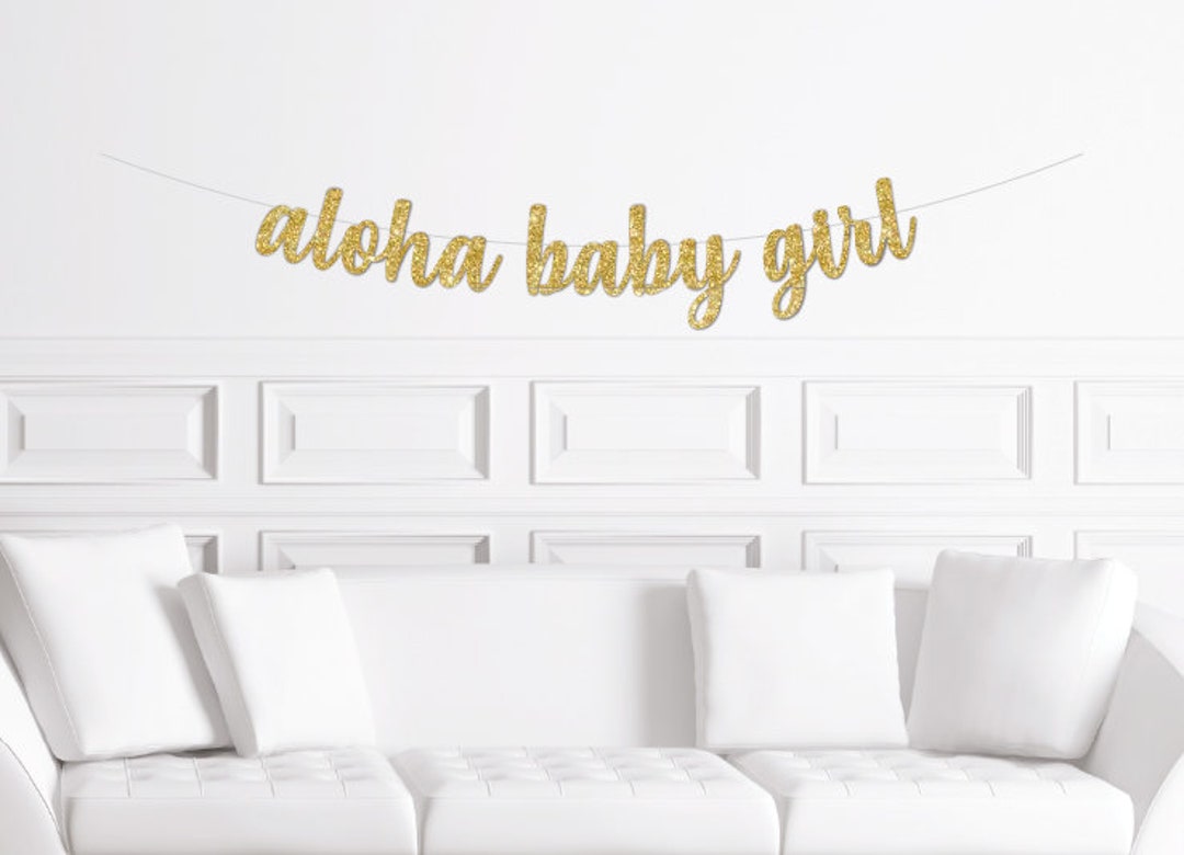 Aloha Baby Girl Cursive Banner / Gold Glitter Script Baby Shower Sign ...