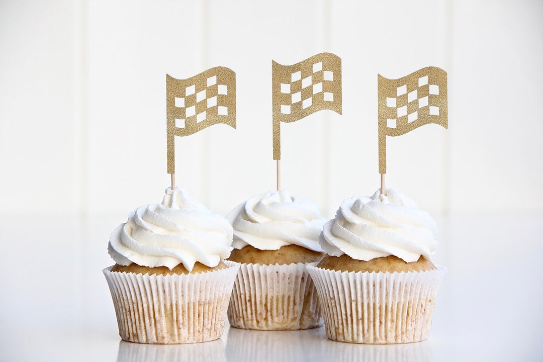 Two Fast Racing Flag Cupcake Toppers, Retro Vintage Car Themed 2nd ...