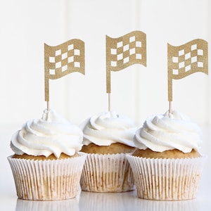 Two Fast Racing Flag Cupcake Toppers, Retro Vintage Car Themed 2nd ...