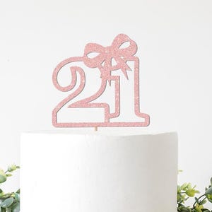 21st Birthday Cake Topper Girl. Fancy Bow Twenty One Birthday ...