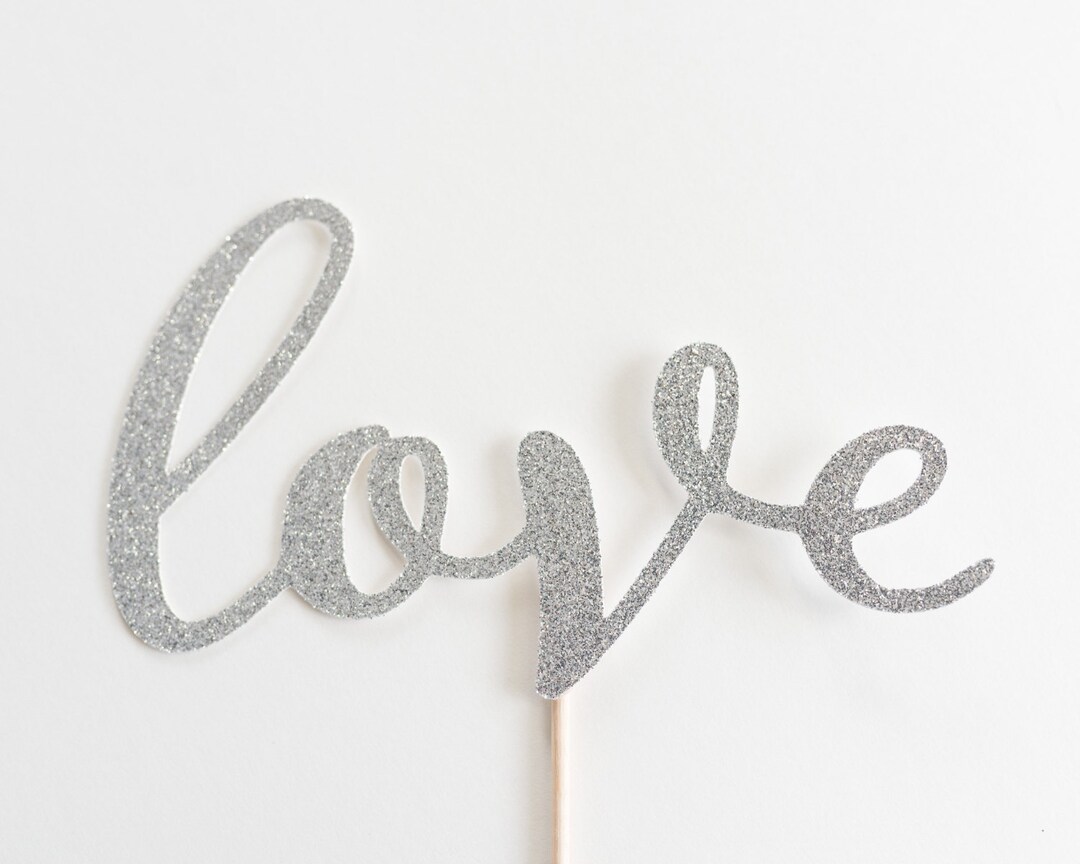 Love Silver Wedding Cake Topper, Glitter, And, Bridal Shower Decor ...