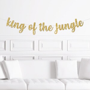 King of the Jungle Cursive Banner / Gold Glitter Script First Birthday ...
