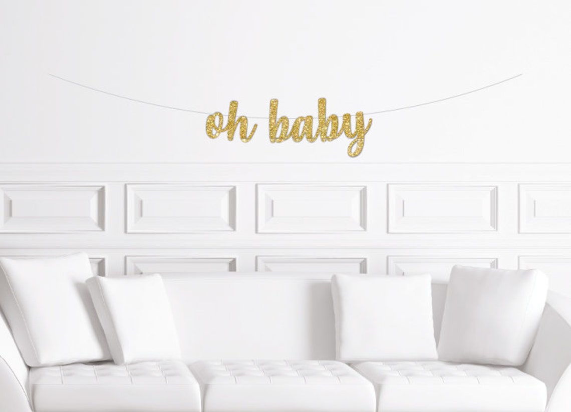 Oh Baby Cursive Banner / Gold Glitter Baby Script Shower Sign/ - Etsy