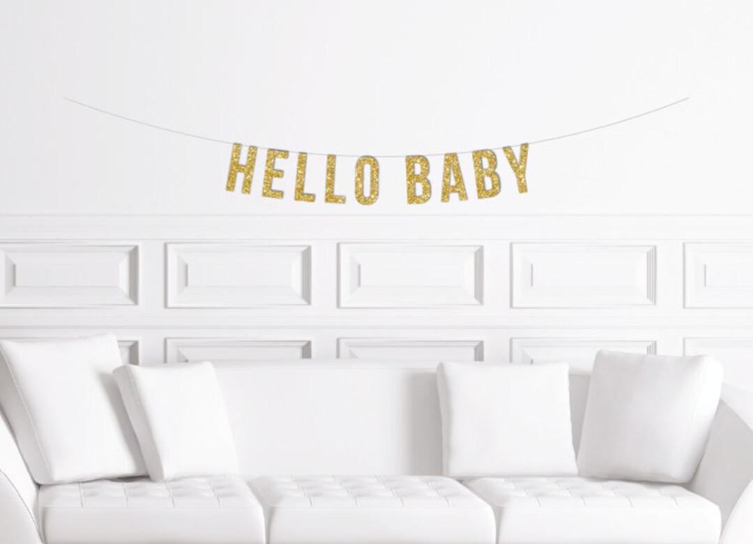 Hello Baby Banner / Gold Glitter Baby Shower Sign/ Gender Neutral ...
