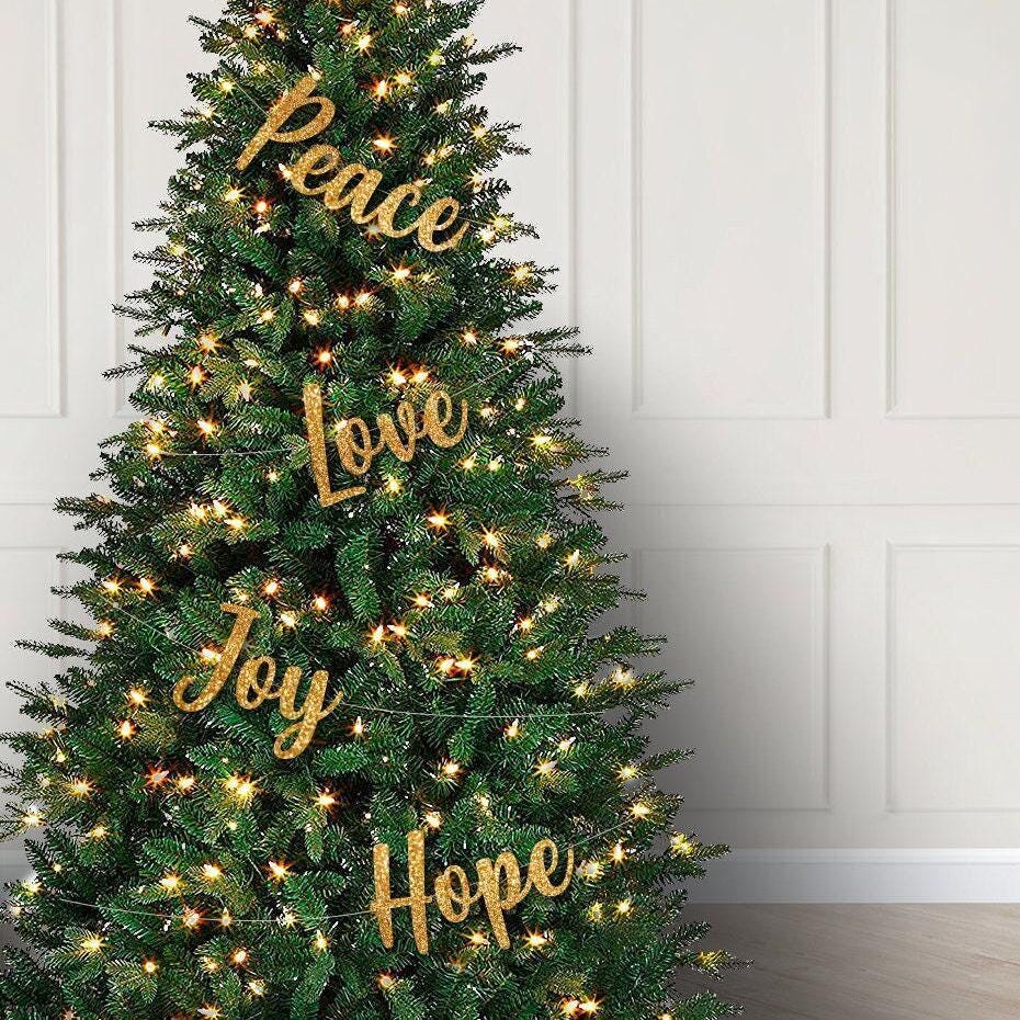 Christmas Tree Decorations, Peace Love Hope Joy Banner, Christmas Tree ...