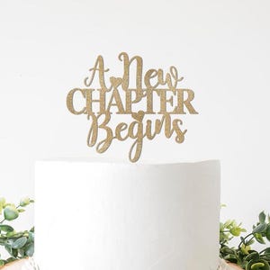 A New Chapter Begins Cake Topper, Book Theme Themed Bridal Baby Shower Decorations Decor, Sign ...