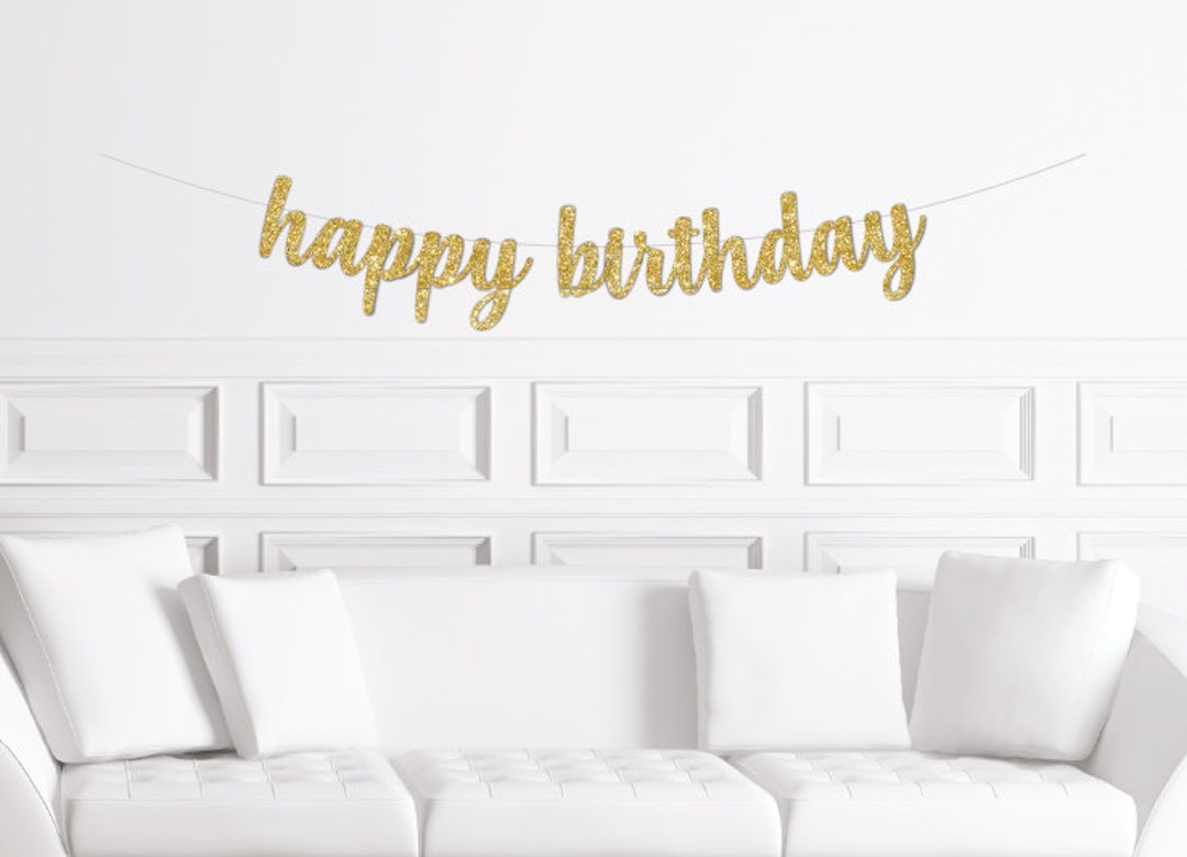 Happy Birthday Cursive Banner / Gold Glitter Script Birthday Party Sign ...