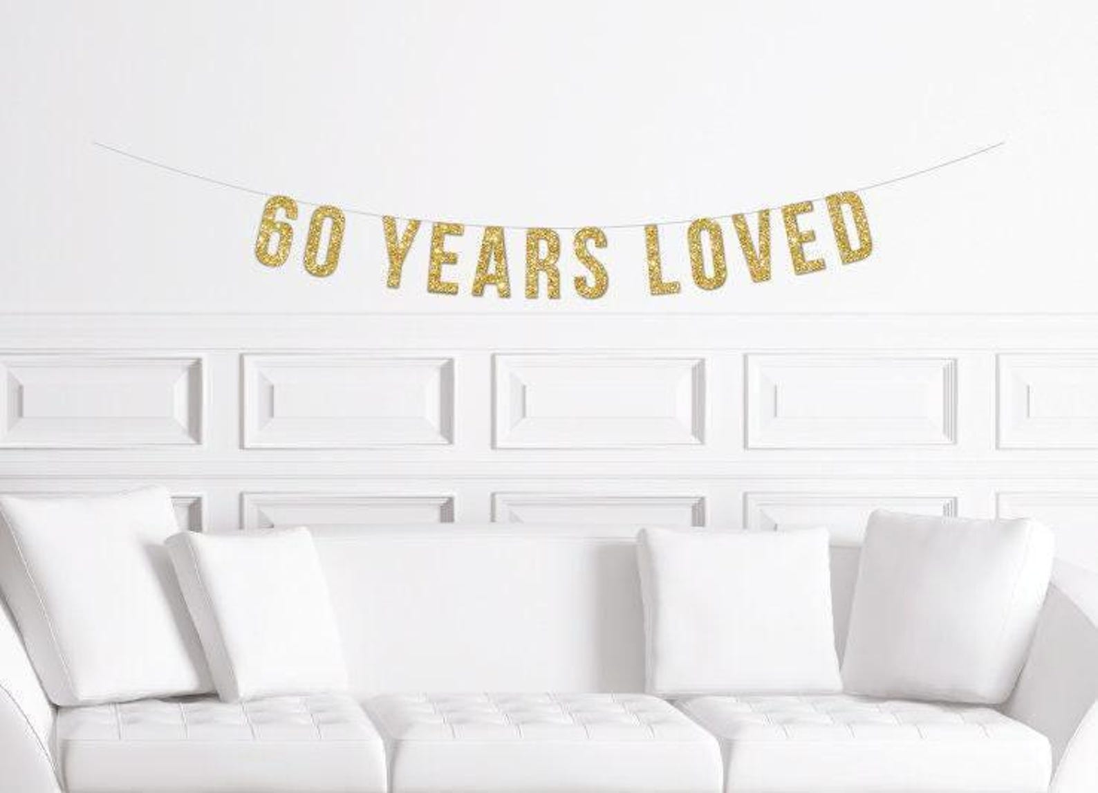 60 Years Loved Banner / Gold Glitter Birthday Party Banner / 60th ...