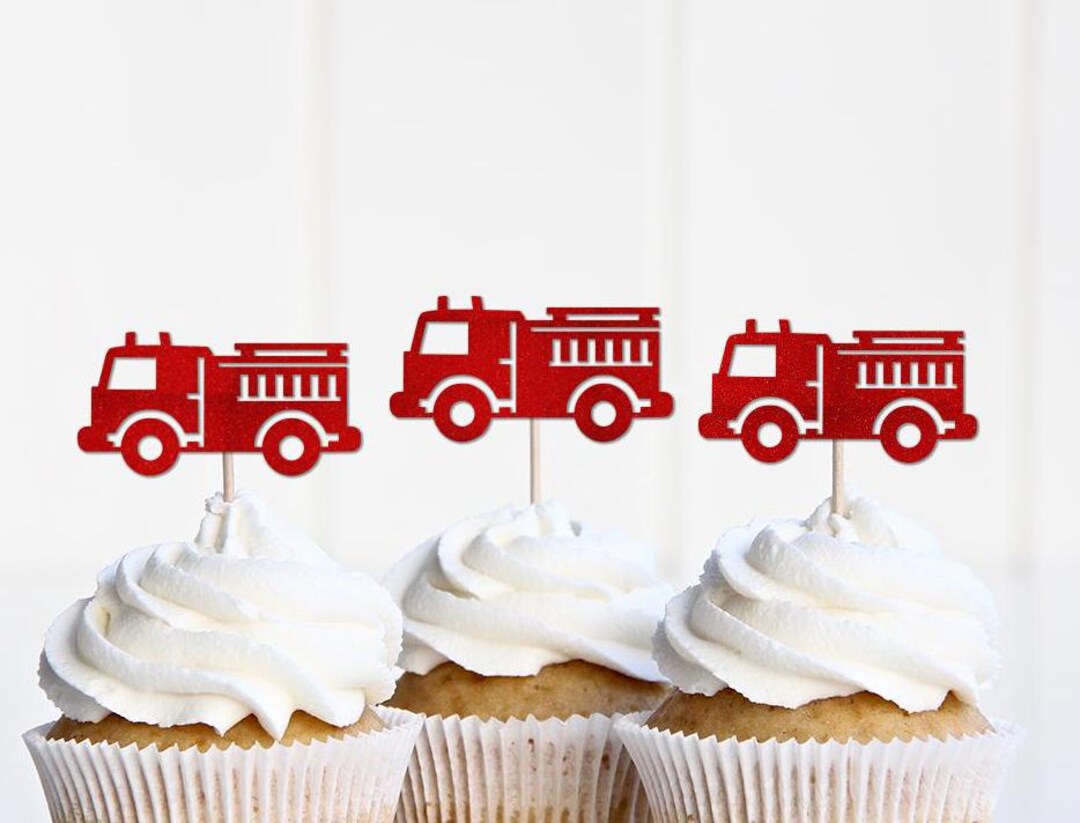 Firetruck Birthday Party Cupcake Decorations, Fire Truck Cupcake ...