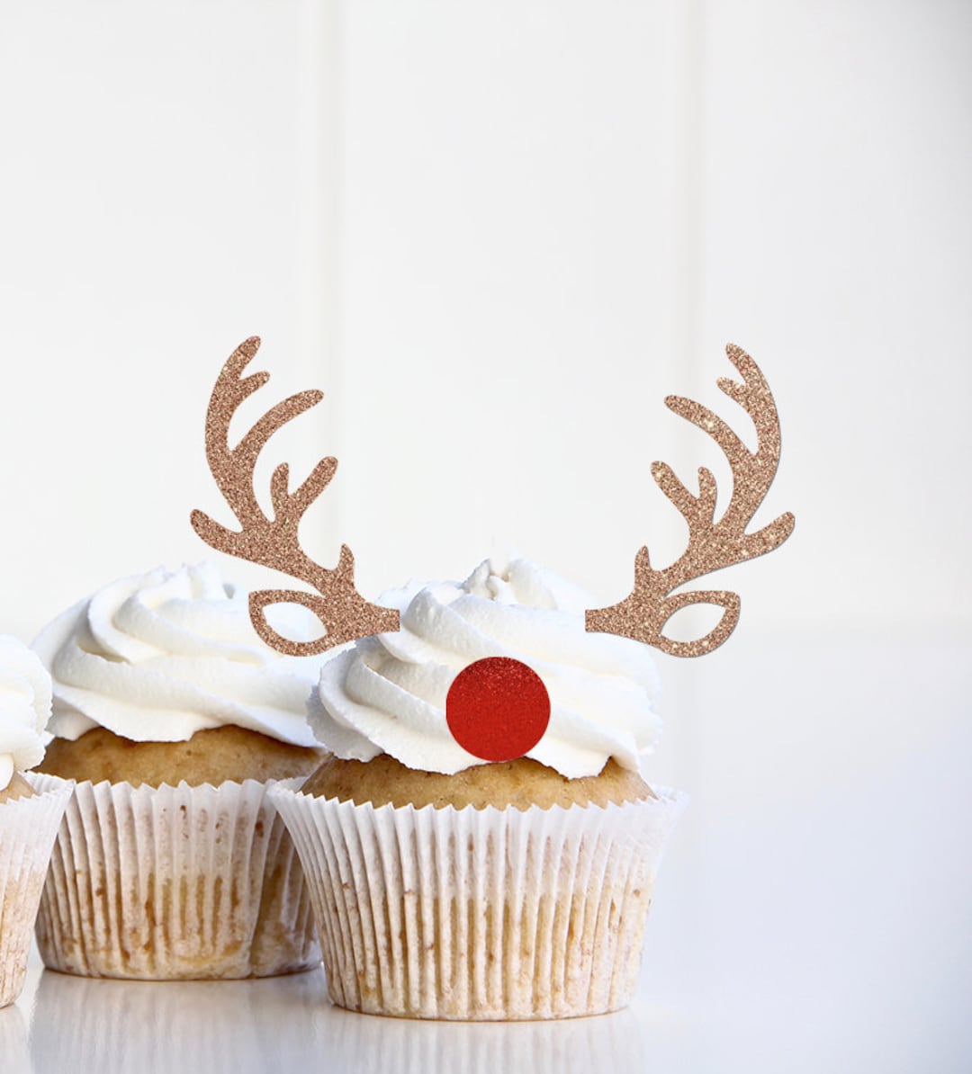 Christmas Reindeer Cupcake Toppers, Rudolph Antlers Nose Cupcake Picks ...