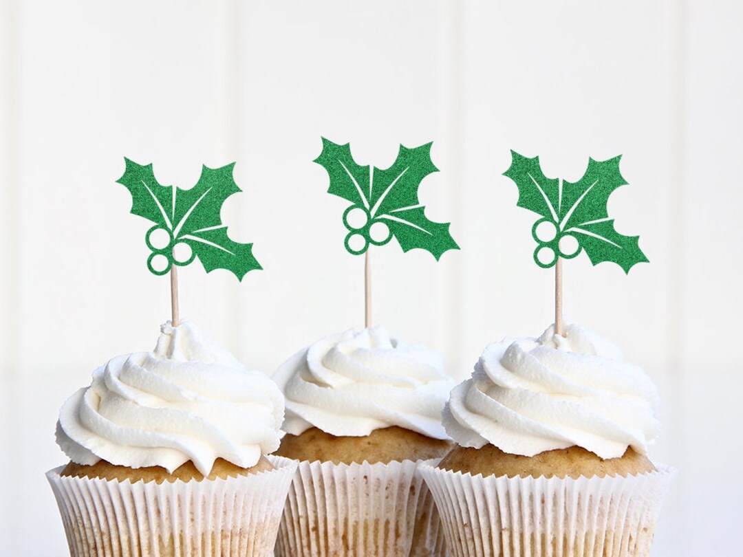 Christmas Holly Cupcake Toppers, Holly With Berries Food Picks ...