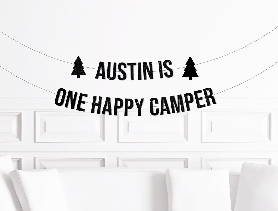 One Happy Camper Cursive Banner / Gold Glitter Script Camping First ...