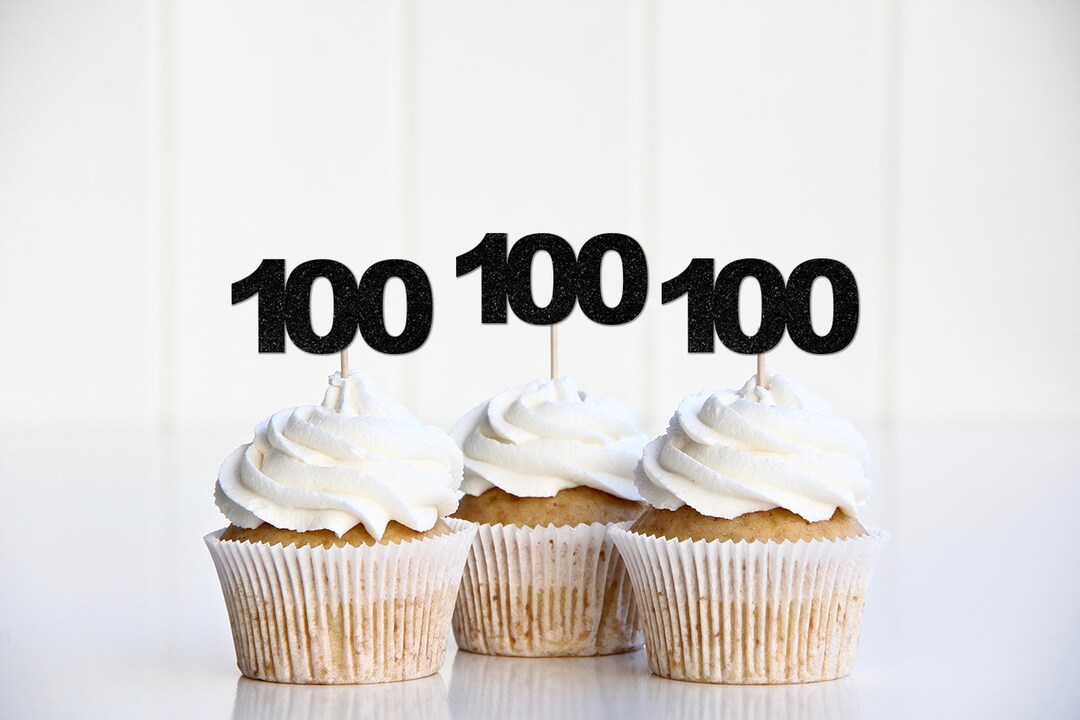 100th Birthday Cupcake Toppers, Number 100 Cupcake Decorations, One ...