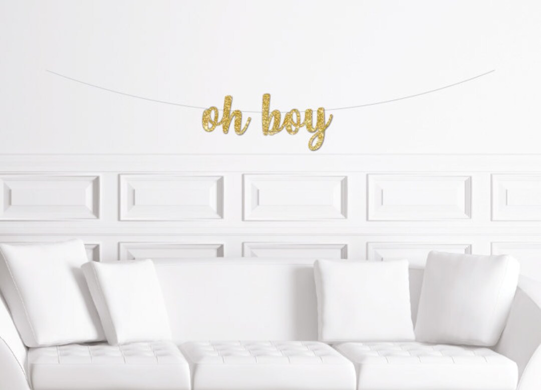 Oh Boy Cursive Banner / Gold Glitter Script Party Sign / Baby Boy ...